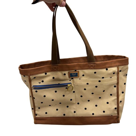 Fossil | Bags | Fossil Tote Bag Natural Passport Polka Dot Weekender ...